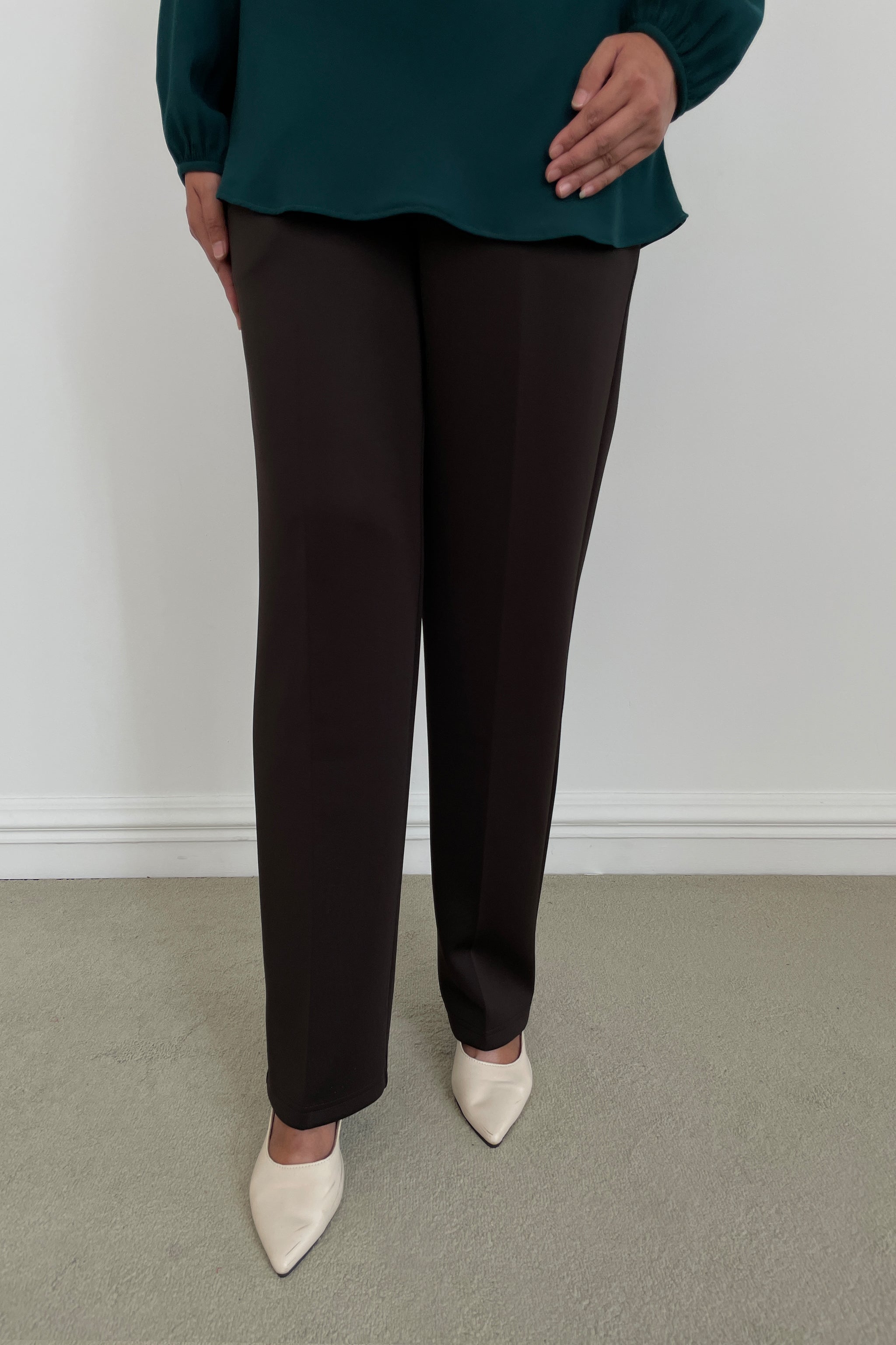 Stretchable Office Pants without Zipper - Khaki - TOPGIRL