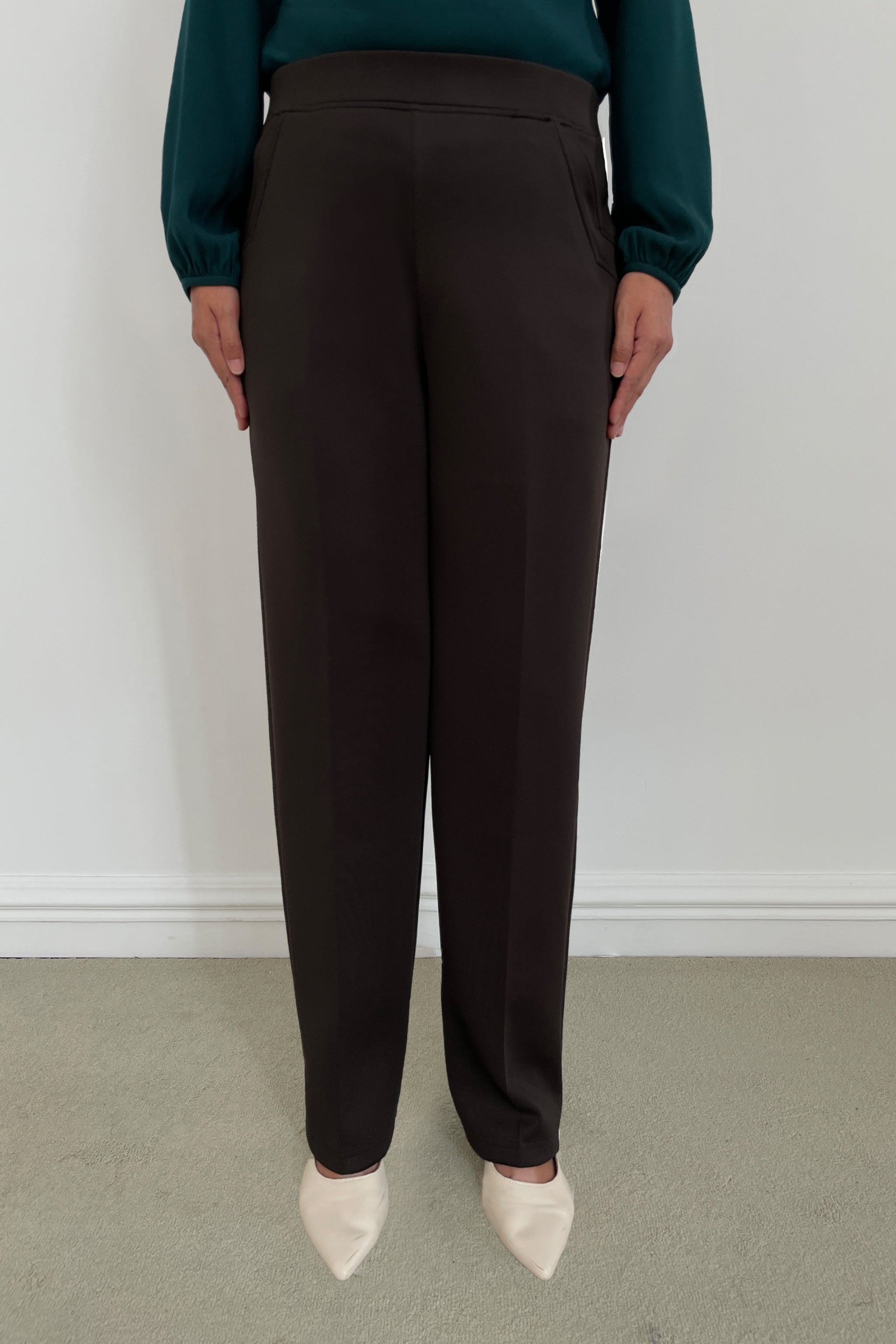 Stretchable Office Pants without Zipper - Brown - TOPGIRL