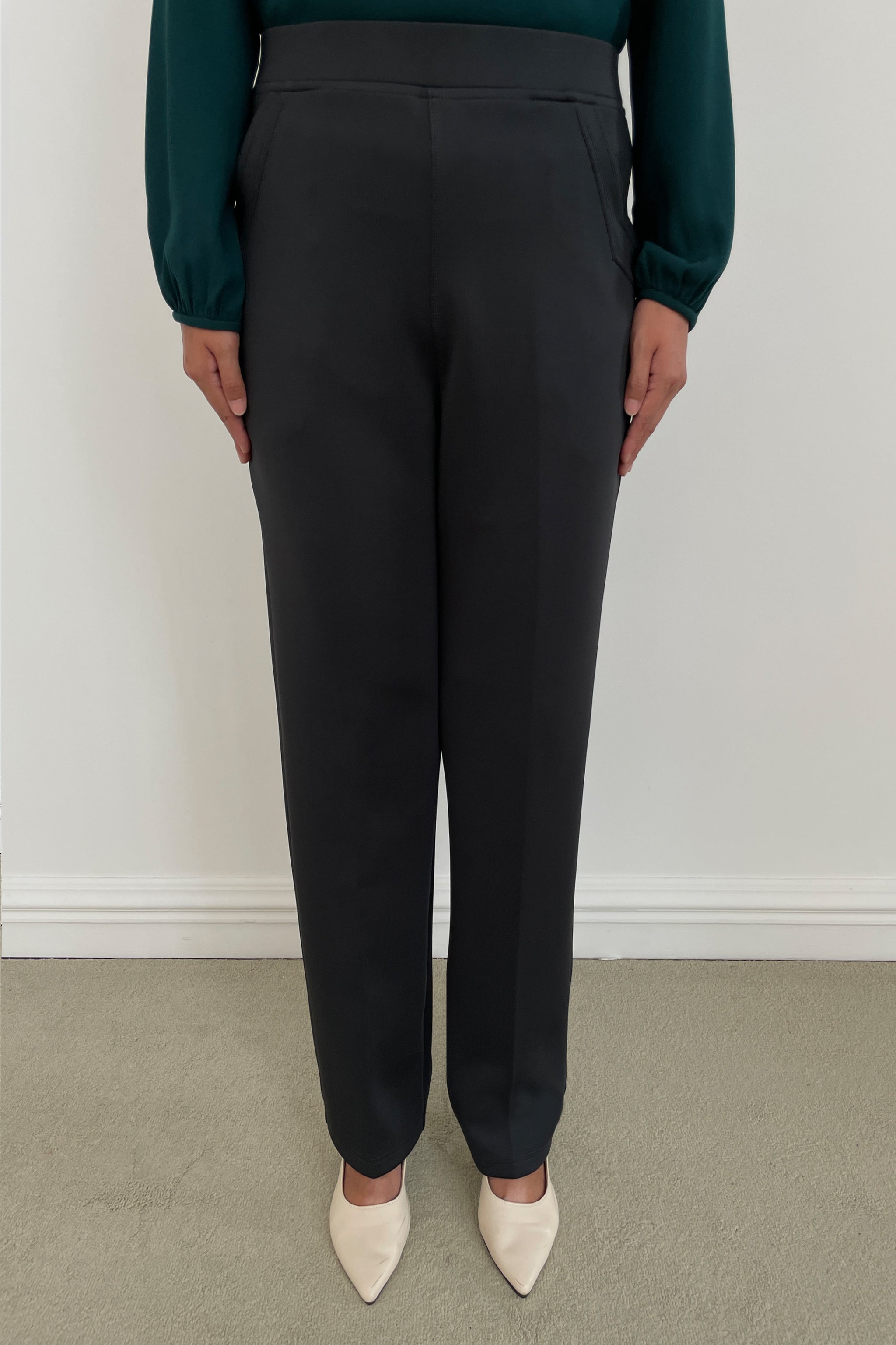 Stretchable Office Pants without Zipper - Black - TOPGIRL