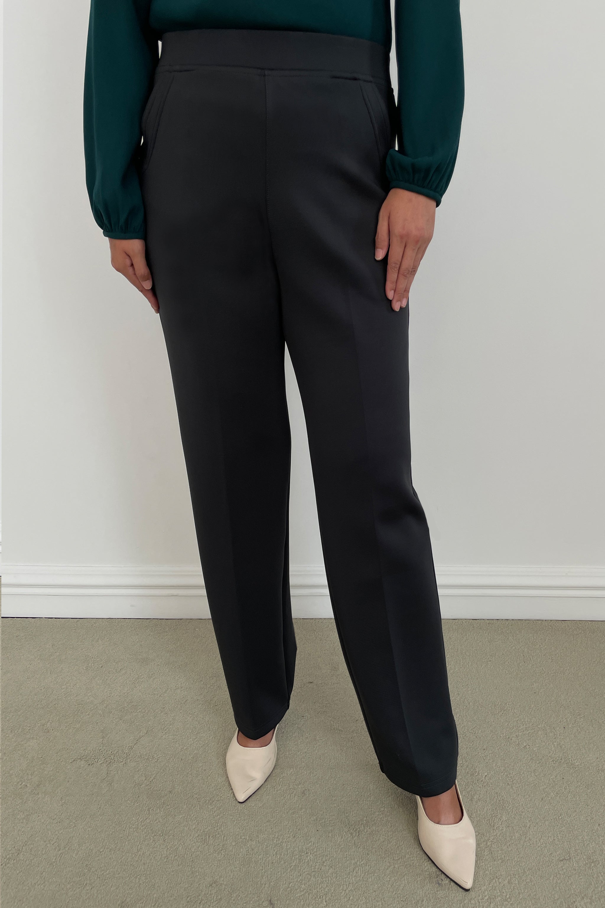 Stretchable Office Pants without Zipper - Black - TOPGIRL