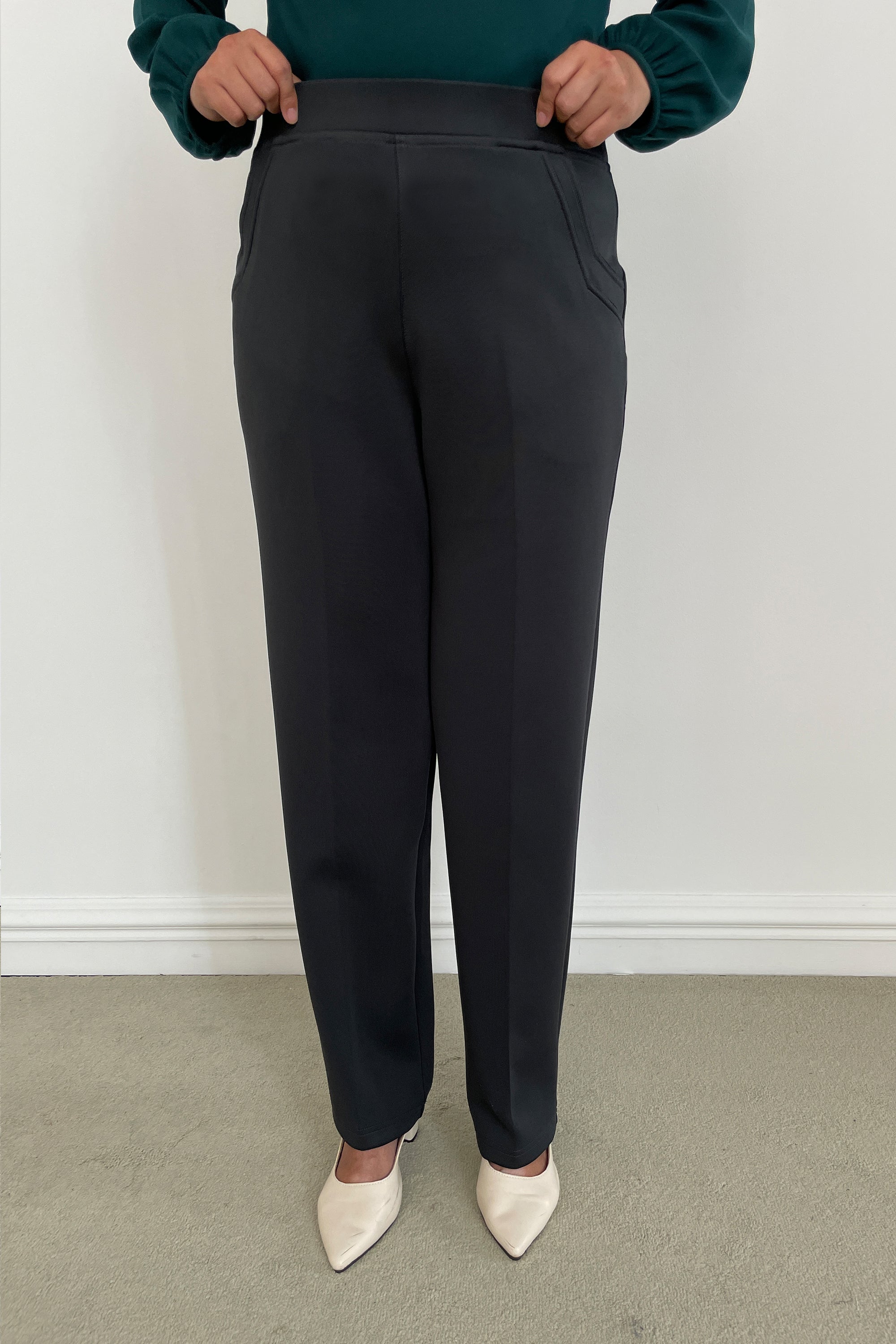 Stretchable Office Pants without Zipper - Black - TOPGIRL