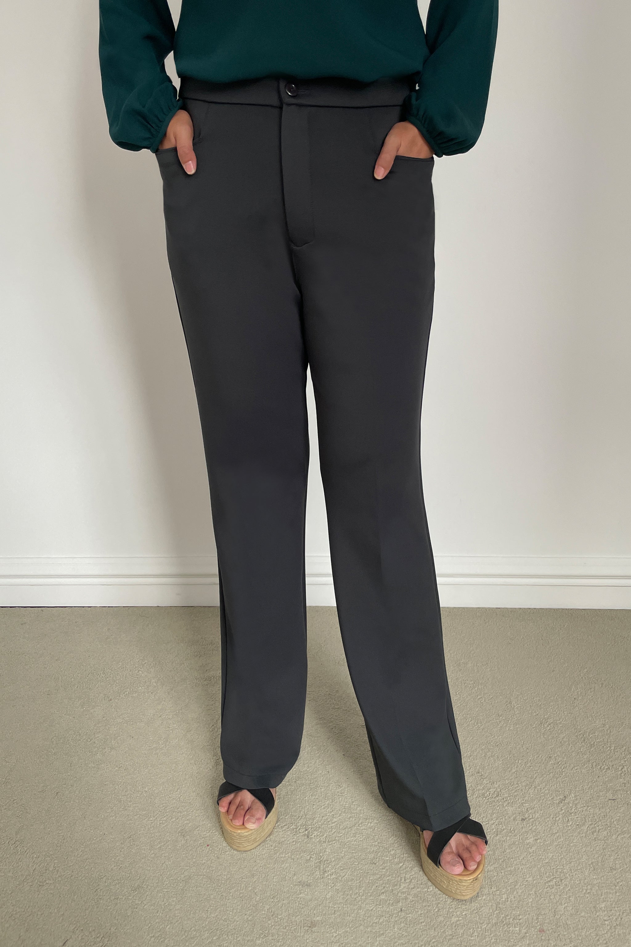 Stretchable Boot Cut Office Pants - Grey - TOPGIRL