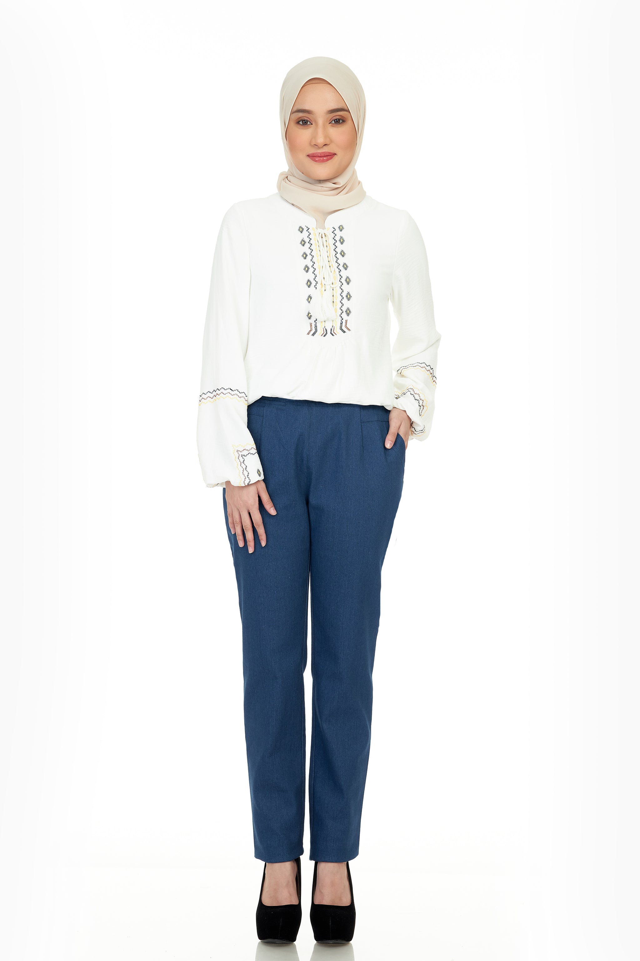 Cotton Denim Pant without Zipper - TOPGIRL